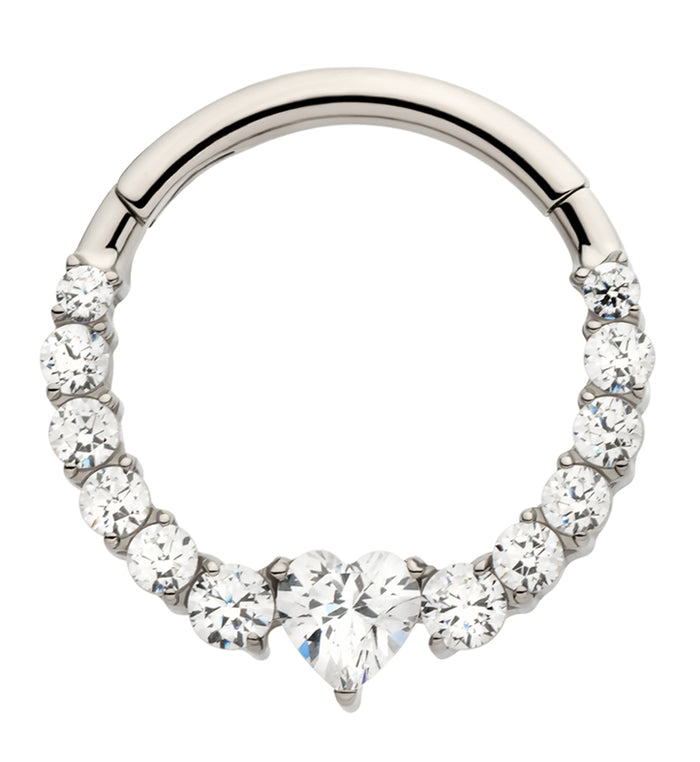Heart Icicle Clear CZ Titanium Hinged Segment Ring
