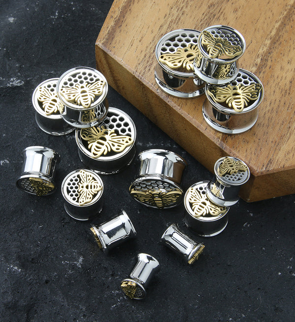 Honeycomb Bee Stainless Steel Double Flare Tunnel Plugs (2G - 5/8")