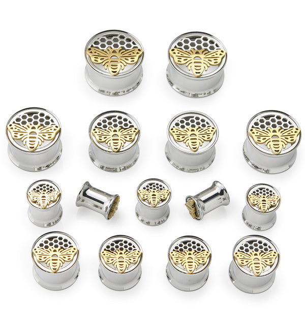 Honeycomb Bee Stainless Steel Double Flare Tunnel Plugs (2G - 5/8")