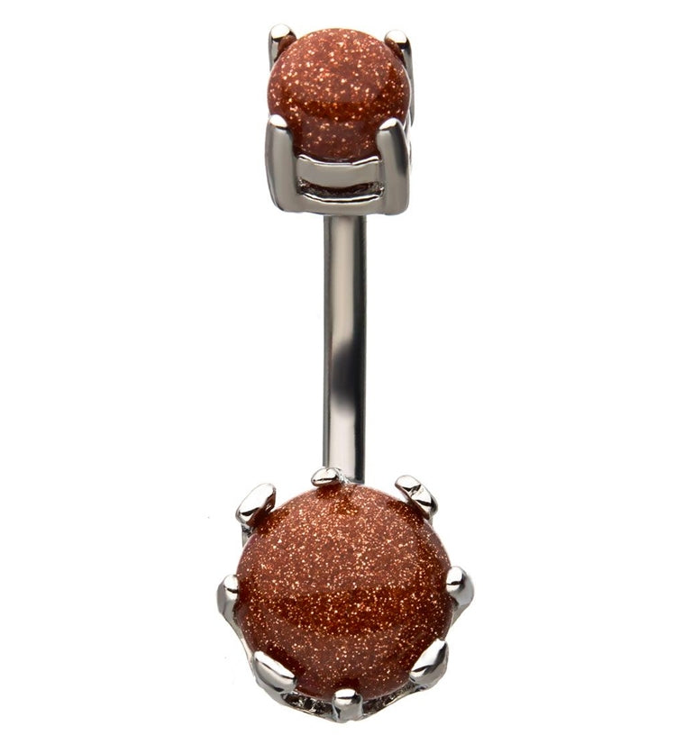 Goldstone Glass Prong Set Belly Ring | UrbanBodyJewelry.com