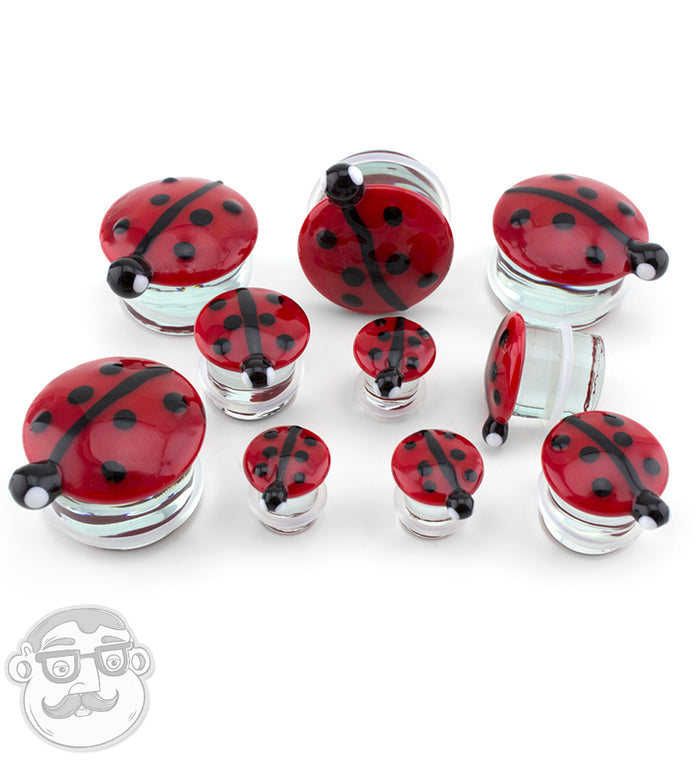 Single Flare Ladybug Glass Plugs (0 Gauge - 1 Inch)