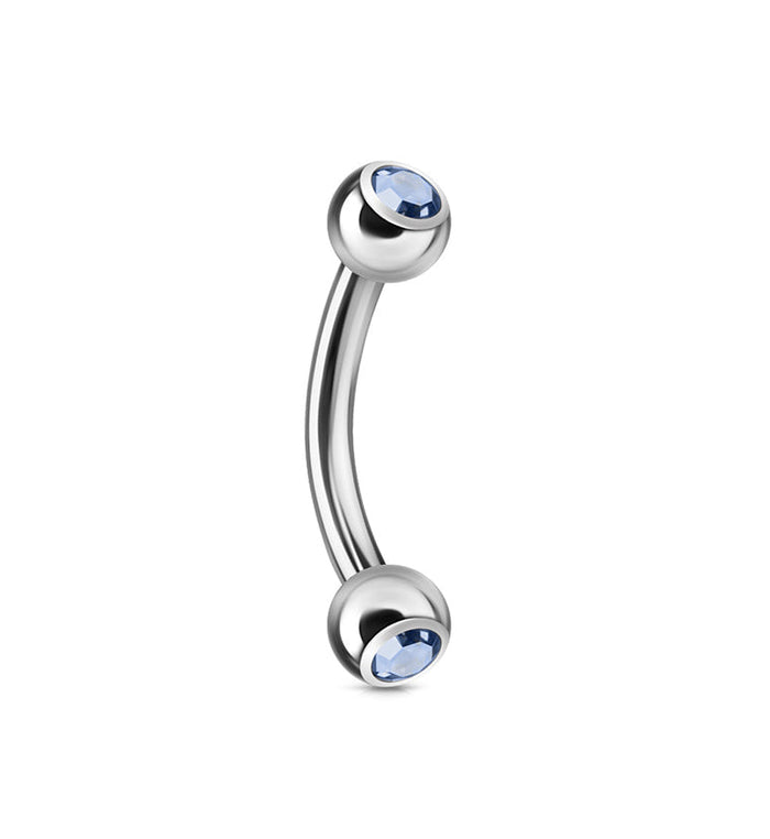Light Blue CZ Stainless Steel Curved Barbell