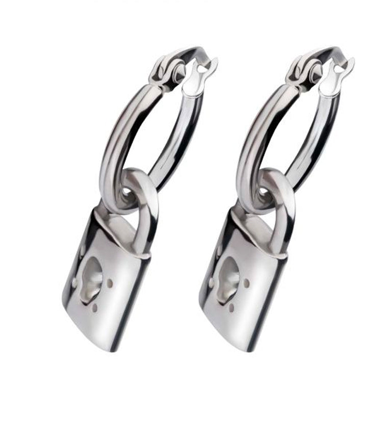 Lock Stainless Steel Hoop Earrings | UrbanBodyJewelry.com