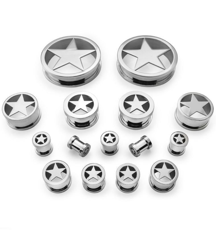 Stainless Steel Star Tunnel Plugs (2 Gauge - 38mm) | UrbanBodyJewelry.com