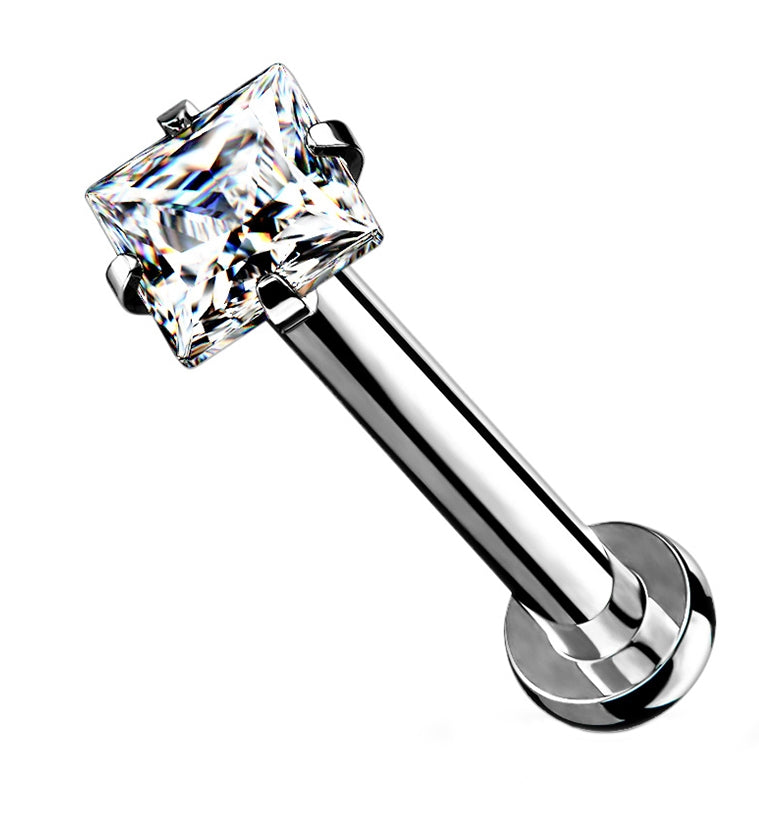 Clear Square CZ Labret Post | UrbanBodyJewelry.com