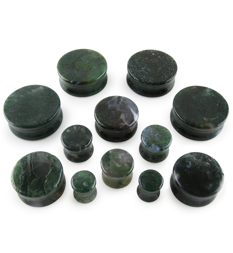 Moss Agate Stone Plugs (8 Gauge - 1 inch) | UrbanBodyJewelry.com