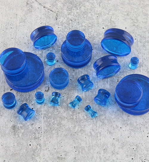 Ocean Blue Glass Plugs (8G - 1 & 1/2") | UrbanBodyJewelry.com