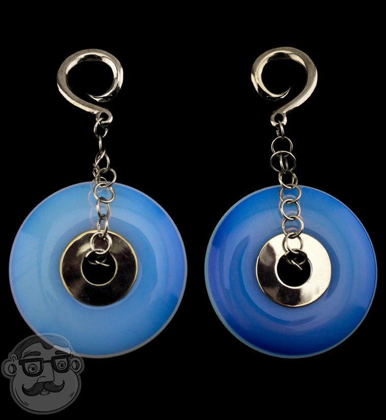 Opalite Glass Disk Brass Ear Weights | UrbanBodyJewelry.com