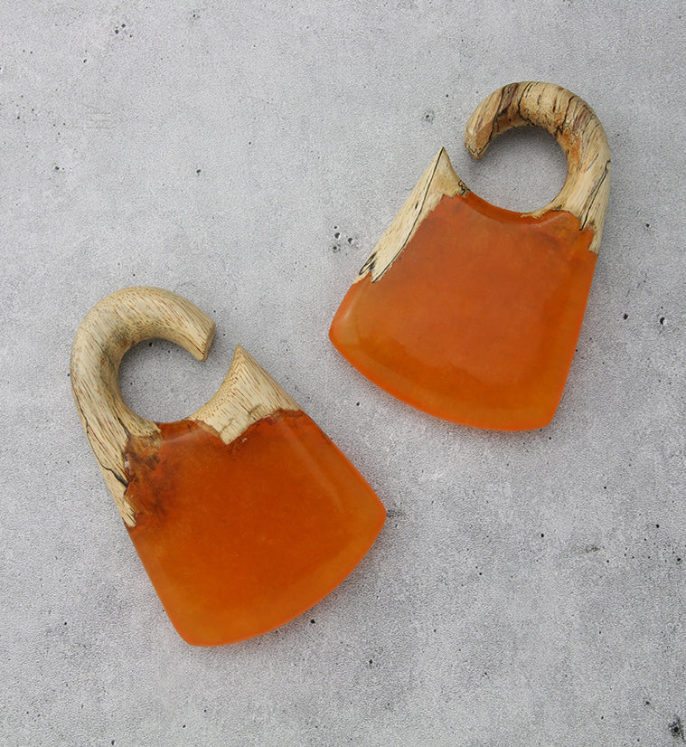Orange Resin Locket Tamarind Wood Ear Weights | UrbanBodyJewelry.com