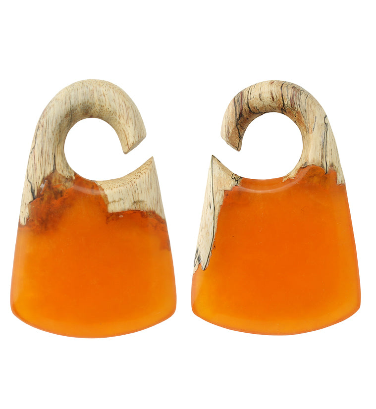 Orange Resin Locket Tamarind Wood Ear Weights | UrbanBodyJewelry.com