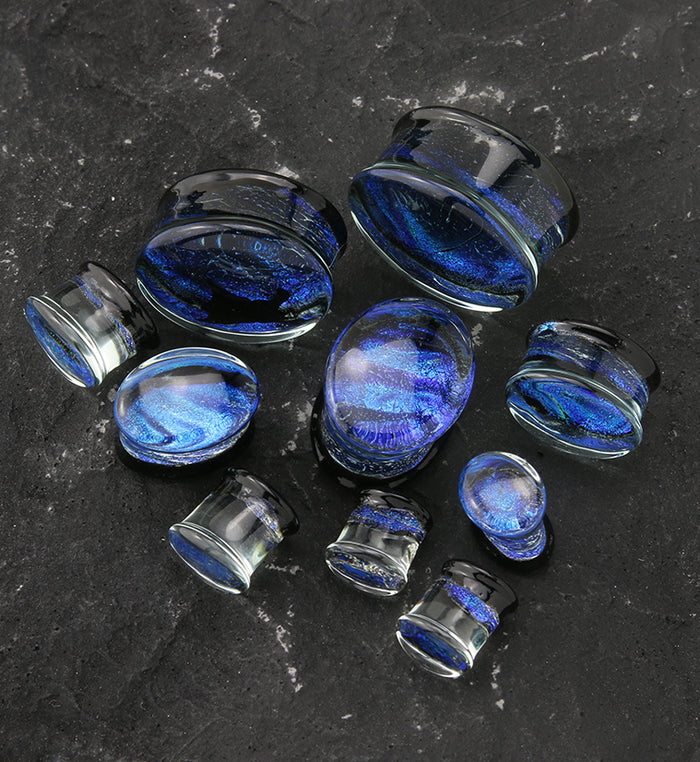 Oval Space Dust Dichroic Glass Double Flare Plugs (0G - 1")