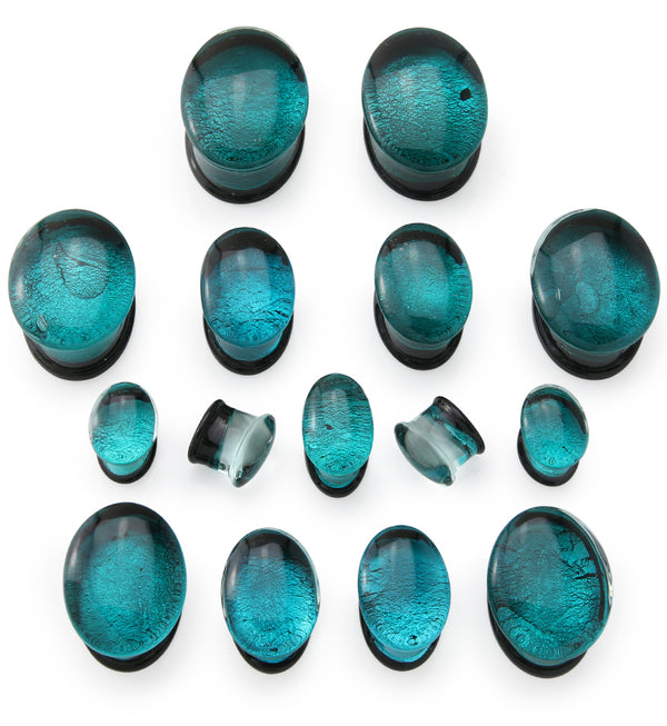 Oval Teal Dichroic Glass Double Flare Plugs 0G - 1"