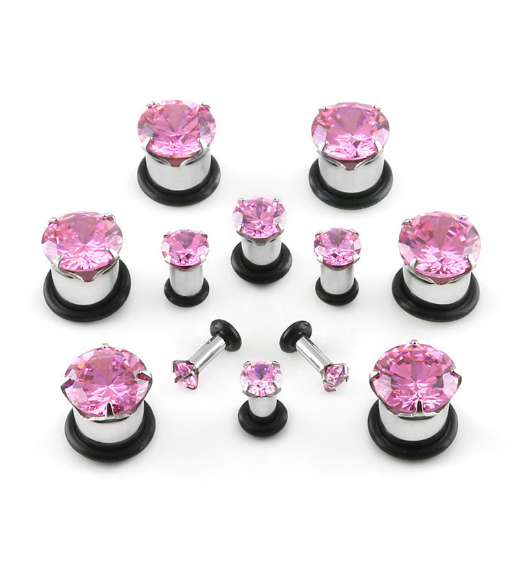 Pink Bling CZ Diamond Steel Single Flare Plugs (10G - 00G ...