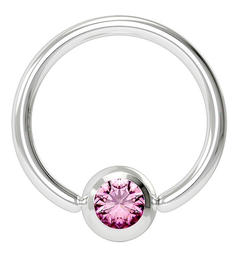 Pink Gem Stainless Steel Captive Ring | UrbanBodyJewelry.com