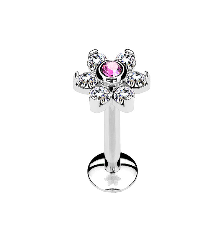 16G Pink & Clear Flower Internally Threaded Flatback Post | UBJ.com ...