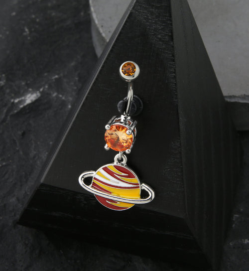 Planet Blaze Orange CZ Stainless Steel Belly Button Ring