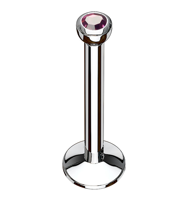 Purple CZ Bezel Labret Stud (Convex Disk) | UrbanBodyJewelry.com