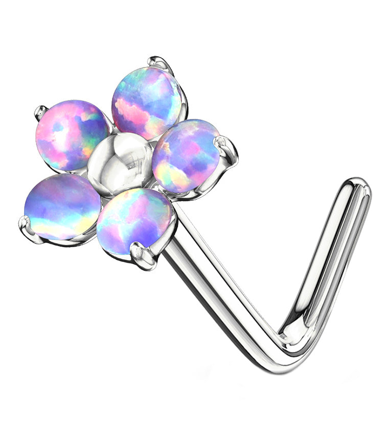 20G Purple Opalite Flower L Bend Nose Ring | UrbanBodyJewelry.com