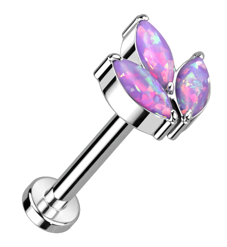Purple Opalite Tri Sepal Titanium Threadless Labret | UrbanBodyJewelry.com