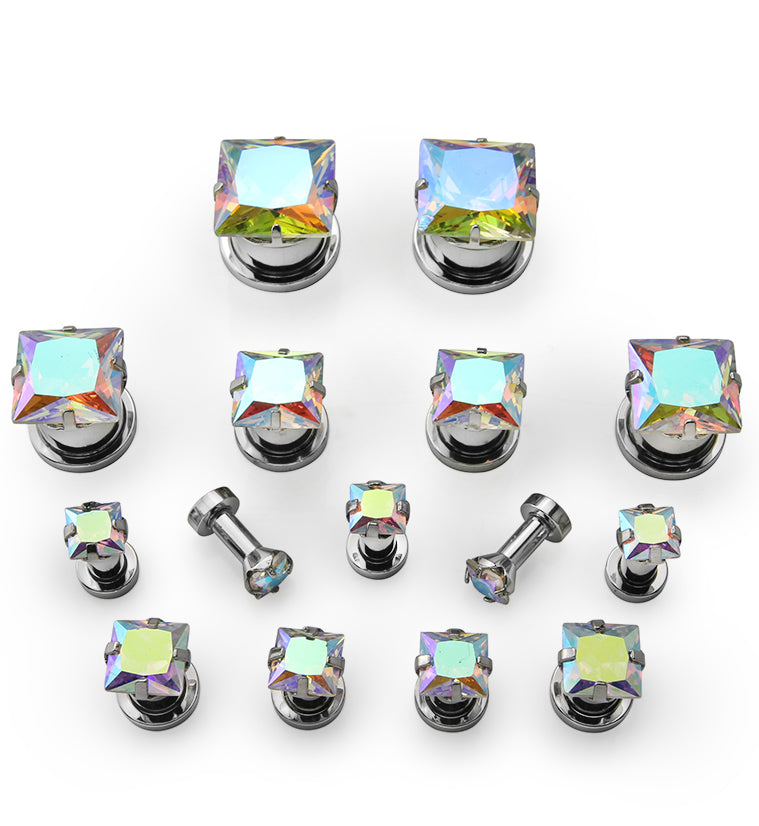 Rainbow Aurora CZ Gem Diamond Stud Plugs (8G - 1/2") | UrbanBodyJewelry.com
