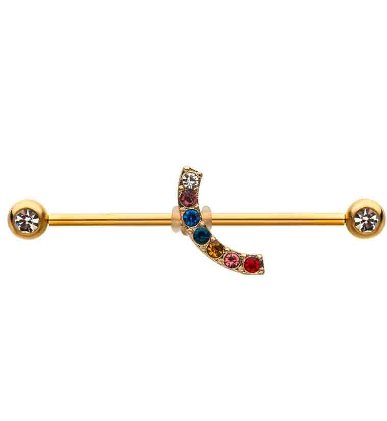 Gold Rainbow Bar Industrial Barbell | UrbanBodyJewelry.com