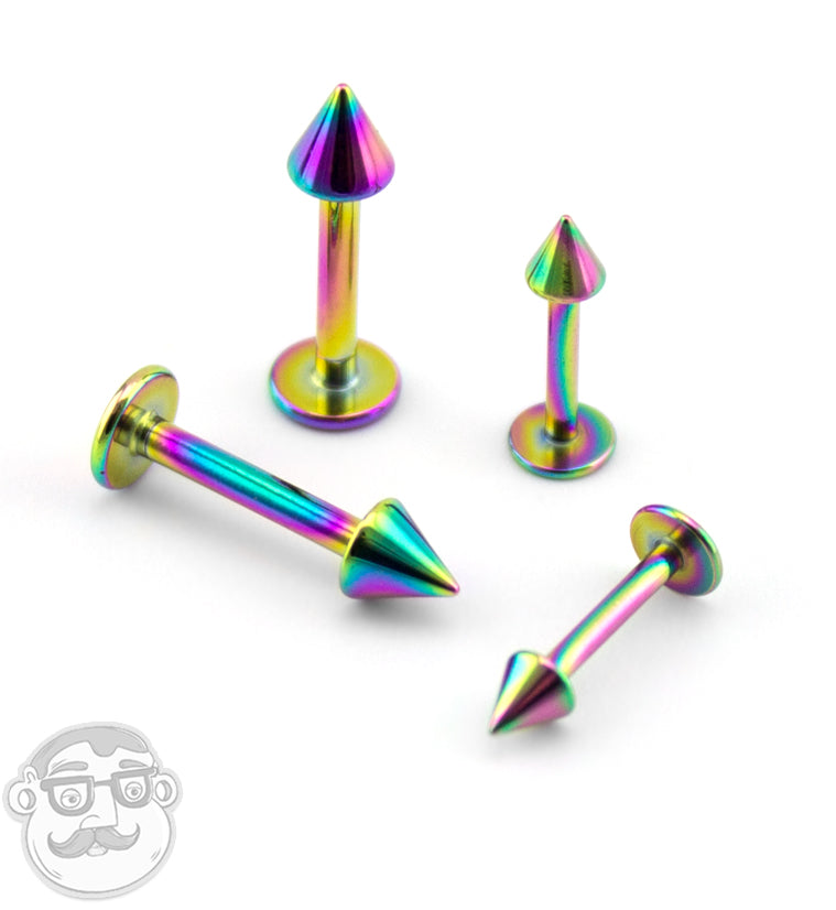 Rainbow PVD Spike Labret Flatback | UrbanBodyJewelry.com