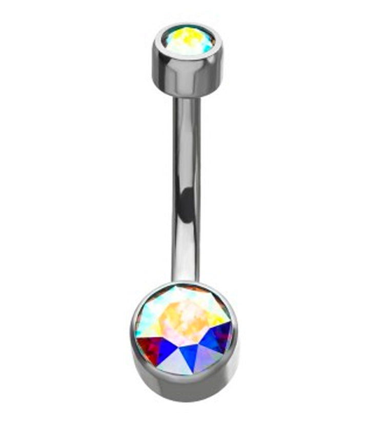 Rainbow Double Swarovski Bezel Titanium Belly Button Ring ...