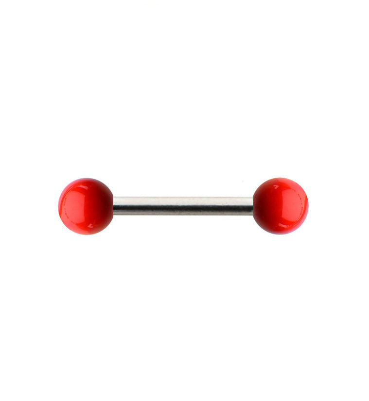 18G Stainless Steel Barbell with Red Ceramic Balls | UrbanBodyJewelry.com