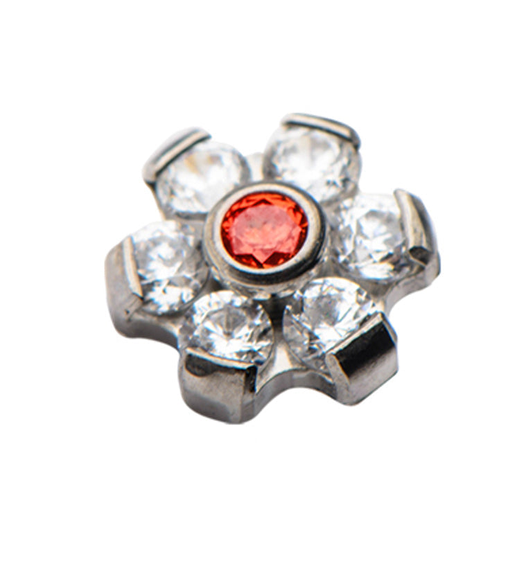 Red & Clear Flower Titanium Threaded End | UrbanBodyJewelry.com