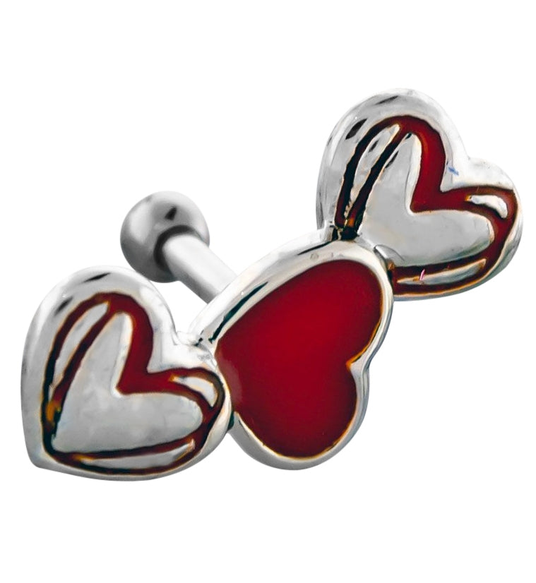 Triple Red Heart CZ Cartilage Barbell | UrbanBodyJewelry.com