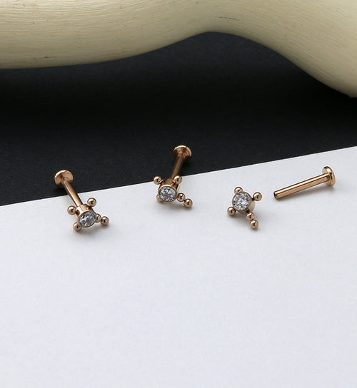 Rose Gold PVD Cross Centered Clear CZ Titanium Labret