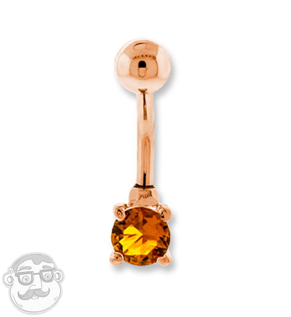 Topaz Swarovski CZ PVD Rose Gold Belly Button Ring | UrbanBodyJewelry.com