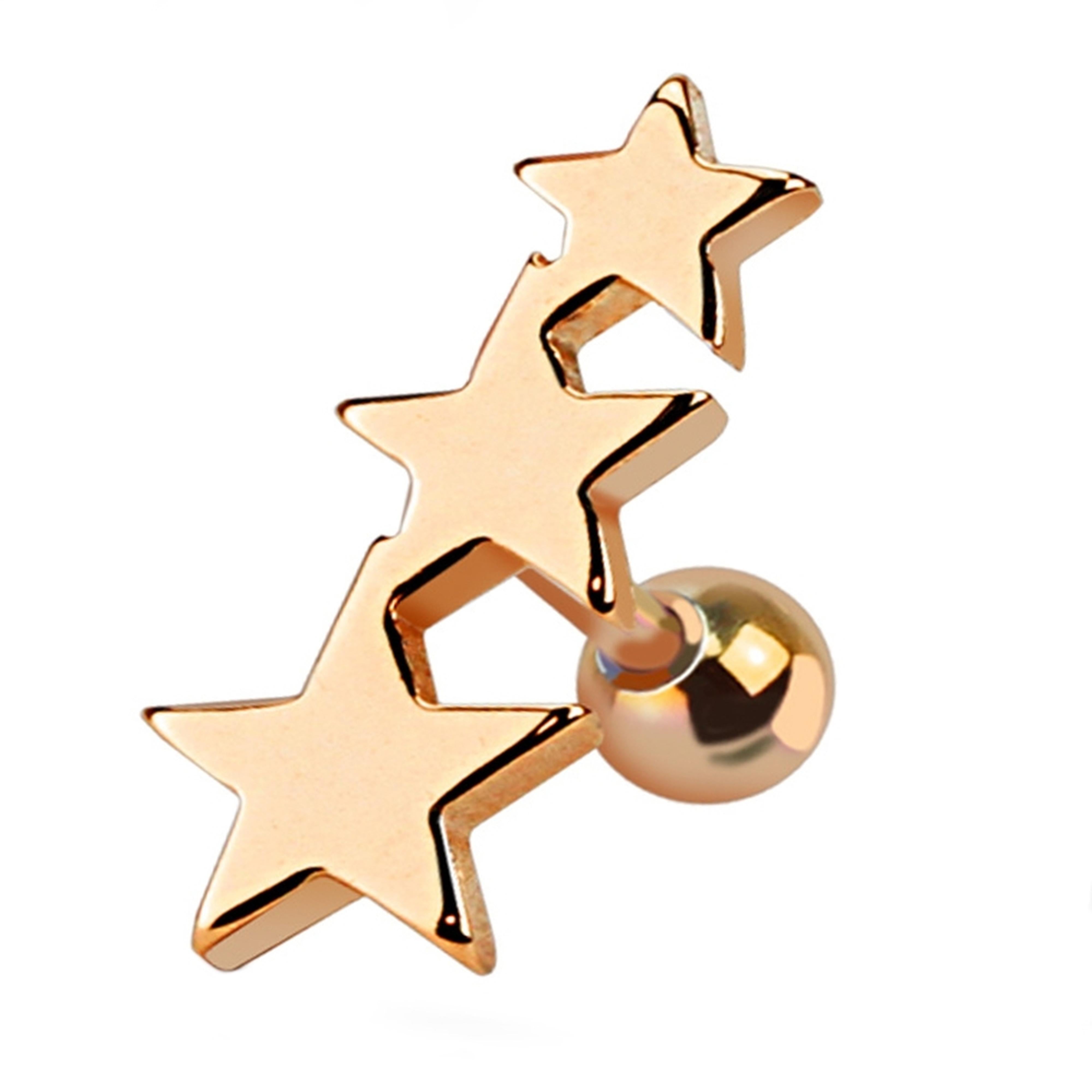 16G Rose Golden Triple Star Cartilage Barbell | UrbanBodyJewelry.com