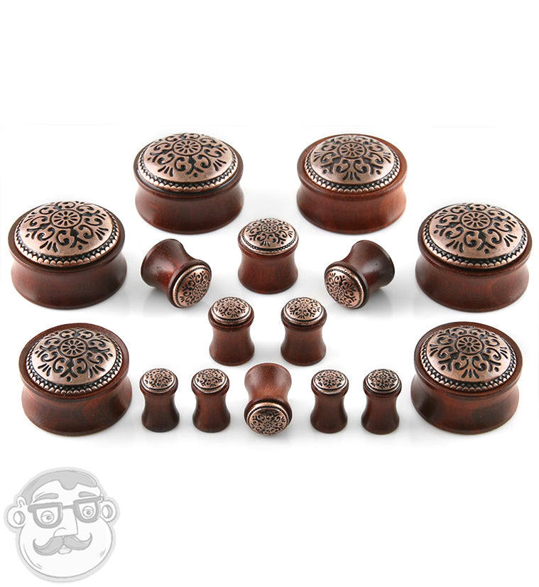 Rose Wood Plugs With Antique Brass Inlay (2 Gauge - 1 Inch ...