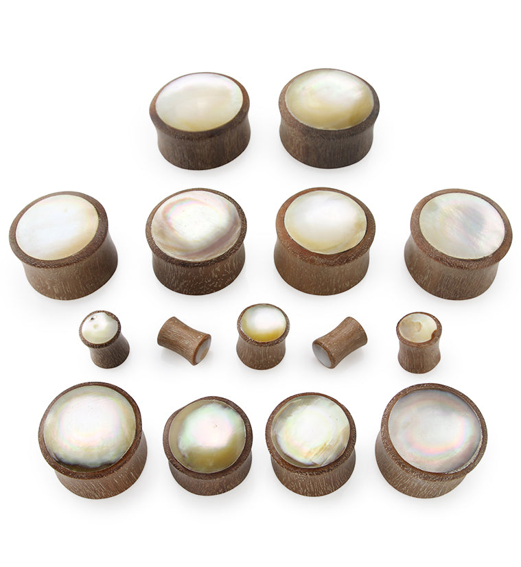 Saba Wood Pearl Shell Inlay Plugs | UrbanBodyJewelry.com