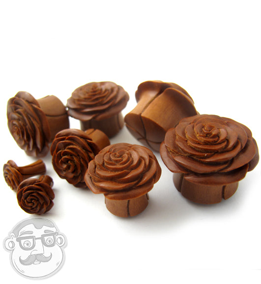 Carved Rosebud Wood Plugs (6 Gauge - 1 Inch) | UrbanBodyJewelry.com
