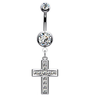 Cross CZ Belly Button Ring Version 2 | UrbanBodyJewelry.com
