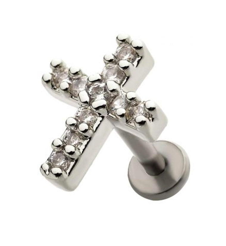 18G Cross CZ Labret | UrbanBodyJewelry.com