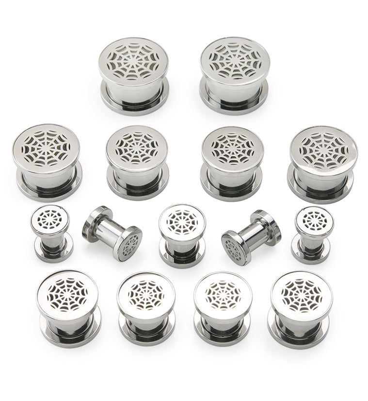 Spider Web Stainless Steel Tunnel Plugs (2G - 5/8") | UrbanBodyJewelry.com