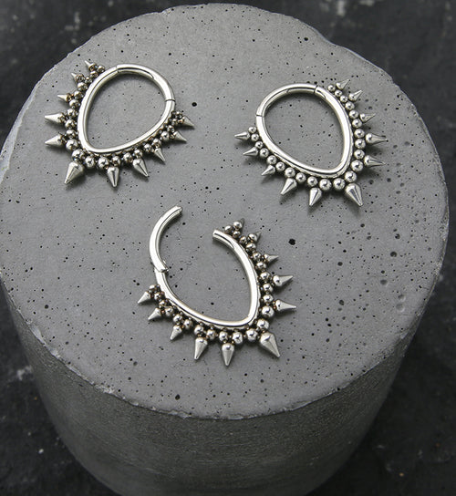 Spike Bead Teardrop Stainless Steel Hinged Segment Ring