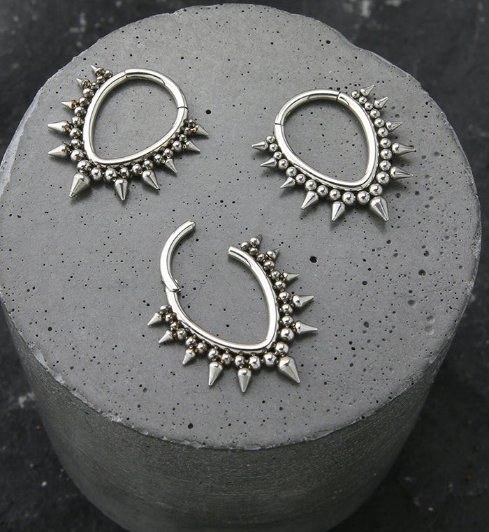 Spike Bead Teardrop Stainless Steel Hinged Segment Ring