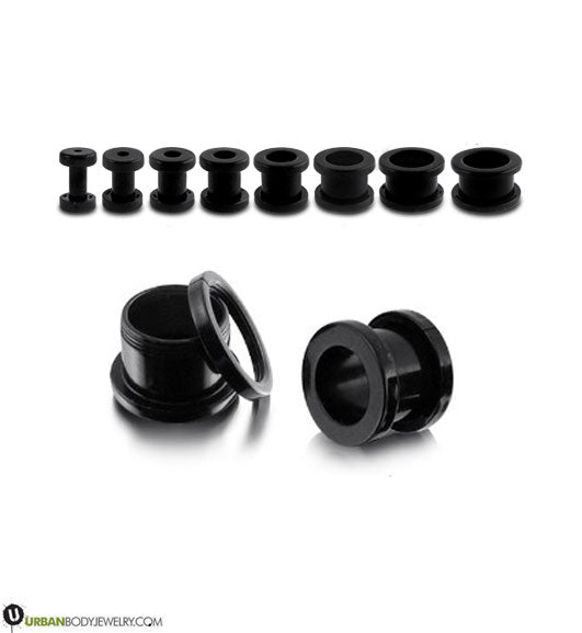 Stainless Steel Black Ear Tunnels (14G - 1 inch) | UrbanBodyJewelry.com