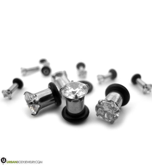 Steel CZ Diamond Ear Plugs | (10 Gauge - 1 Inch | UrbanBodyJewelry.com