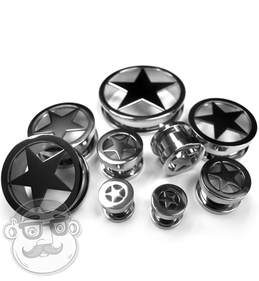Stainless Steel Star Tunnel Plugs (2 Gauge - 38mm) | UrbanBodyJewelry.com
