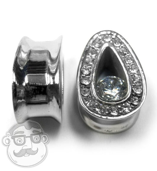 Stainless Steel Bling Teardrop Tunnel Plugs (00 Gauge - 5/8 ...