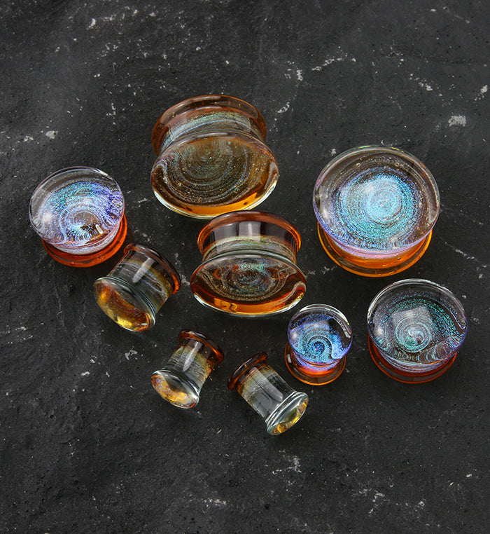 Sunset Cosmos Glass Double Flare Plugs (2G - 1")