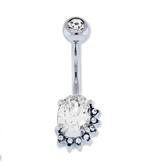 Clear Swarovski Ornate Belly Button Ring | UrbanBodyJewelry.com