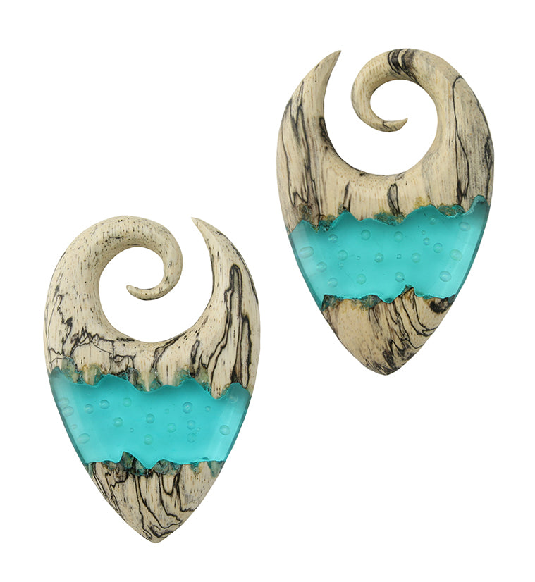Teal Resin Bubble Tamarind Wood Ear Weights | UrbanBodyJewelry.com