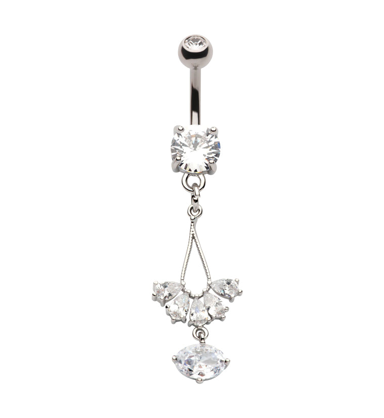 Teardrop Beacon Dangle Oval CZ Stainless Steel Belly Button Ring ...