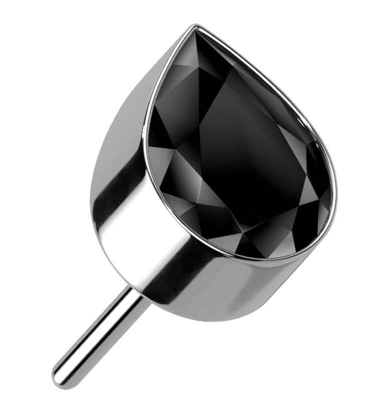 Teardrop Black CZ Threadless Titanium Top | UrbanBodyJewelry.com